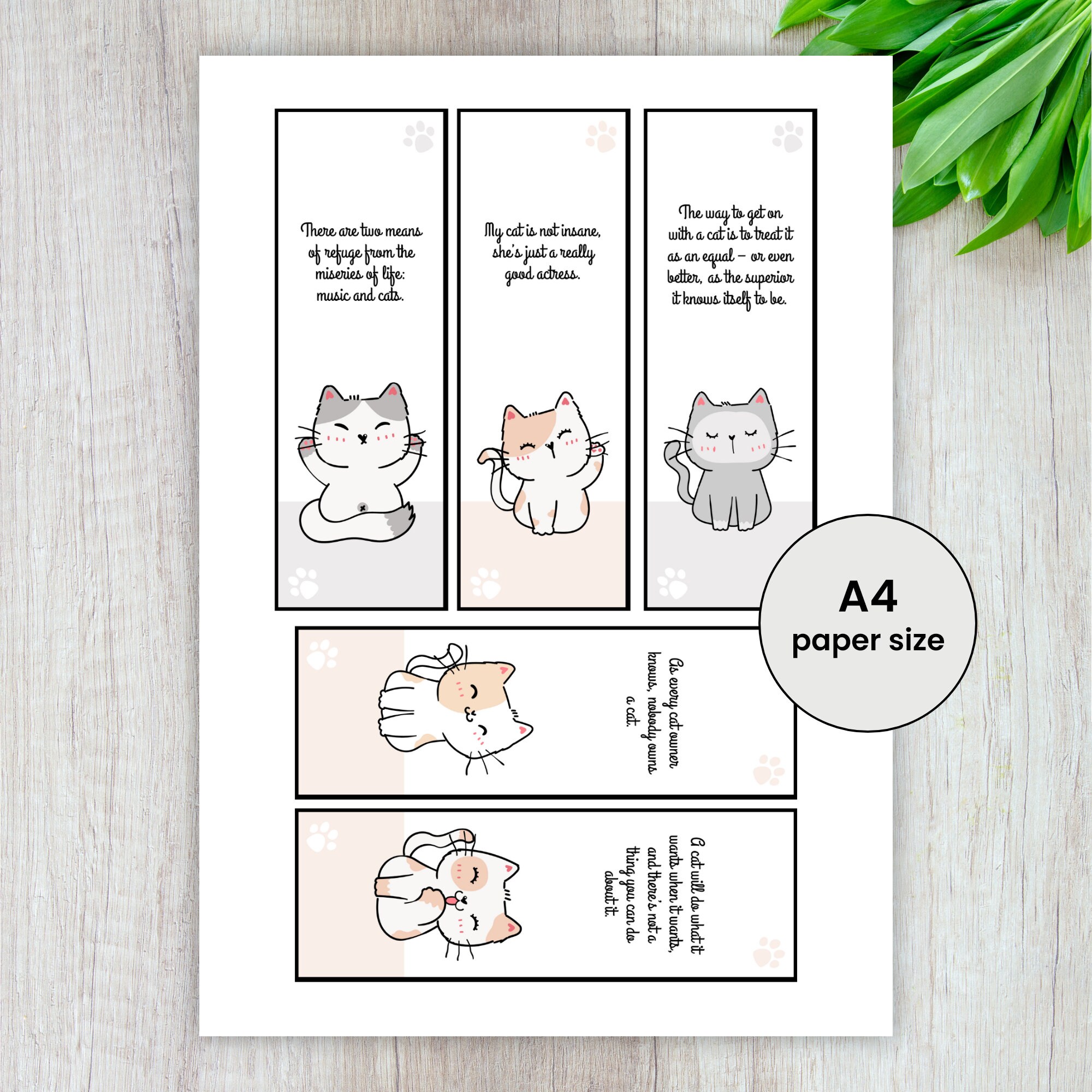 Bookmarks With Cats, Set of 6 Bookmarks With Cute Cats, Books and Cats ...