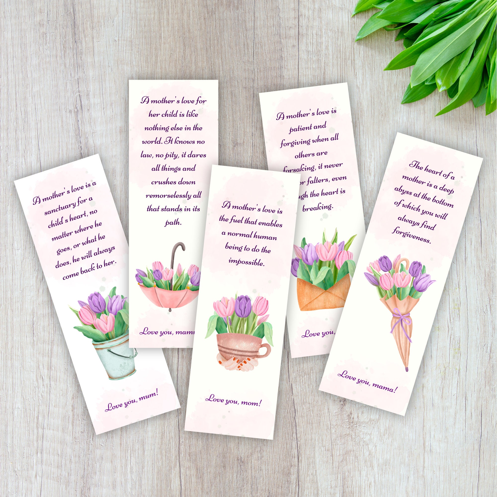 Mother's Day Bookmark, Printable Bookmarks Set of 6, Mother's Day Gift ...