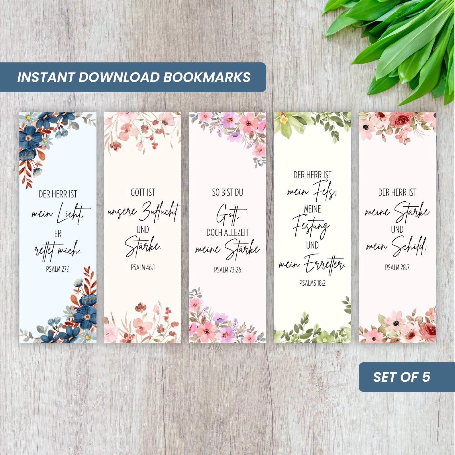 German Bible Verse Bookmark Set: Floral Christian Gift (digital ...