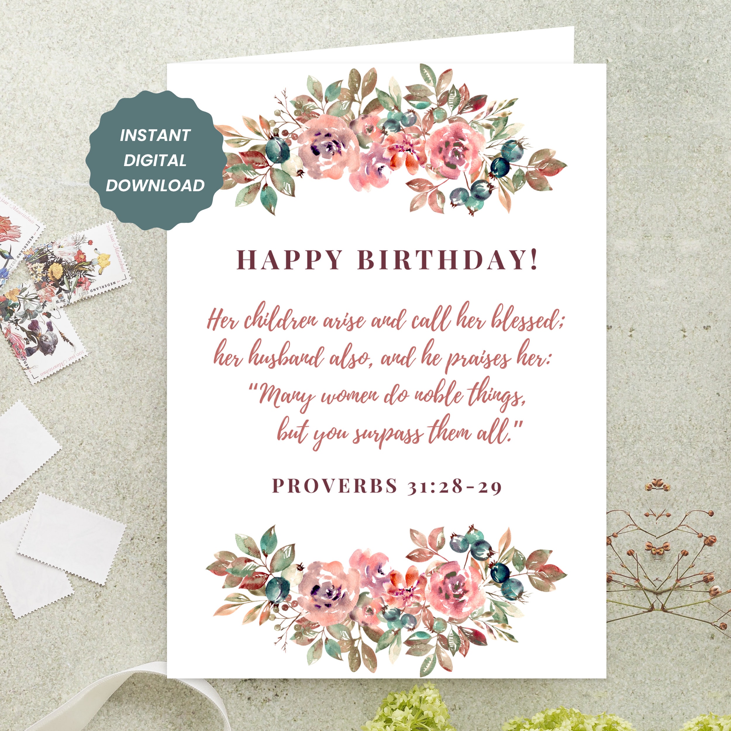 Birthday Card Instant Download Birthday Card Bible Verse Card Birthday ...
