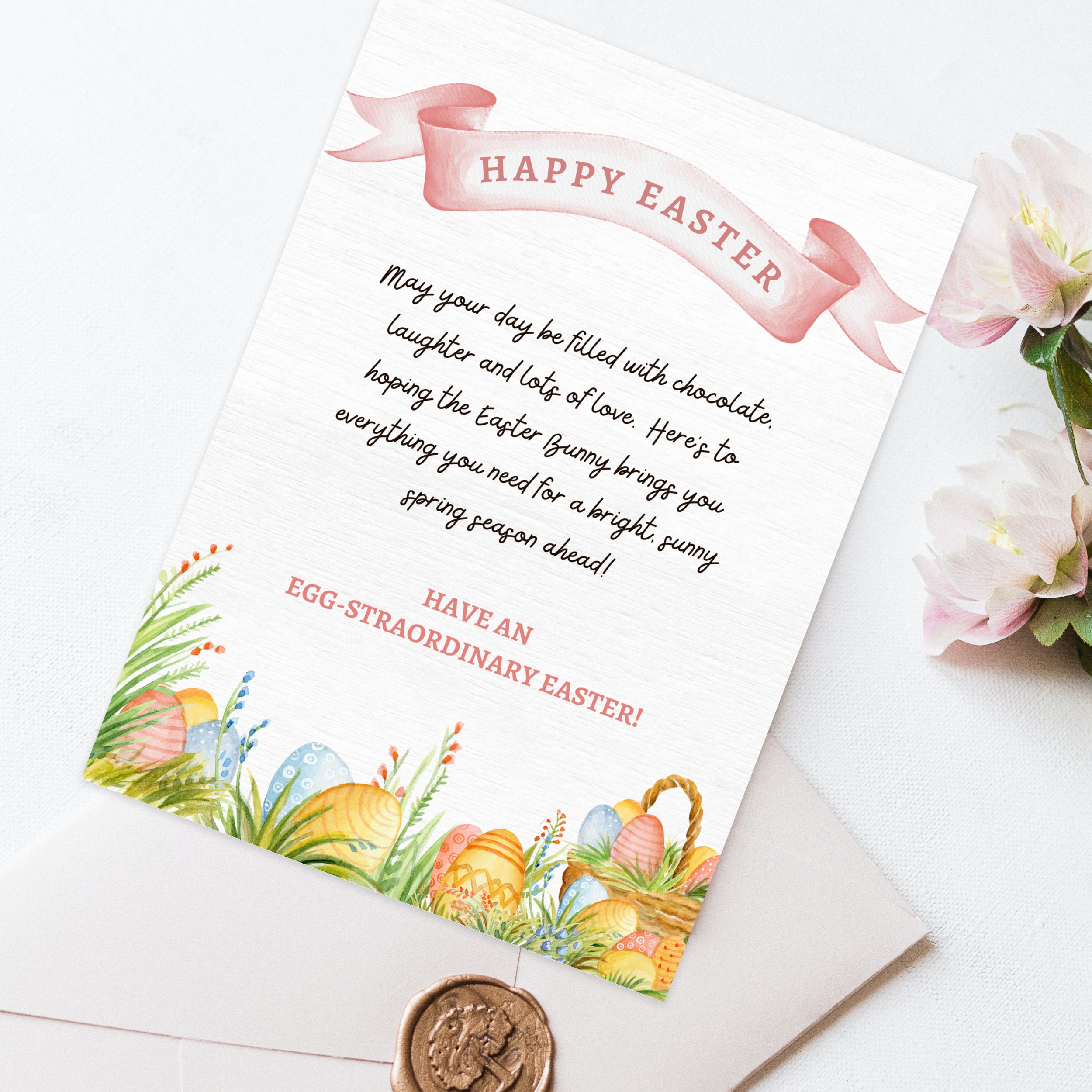Printable Easter Card, Happy Easter Card, Floral Easter Card Printable ...