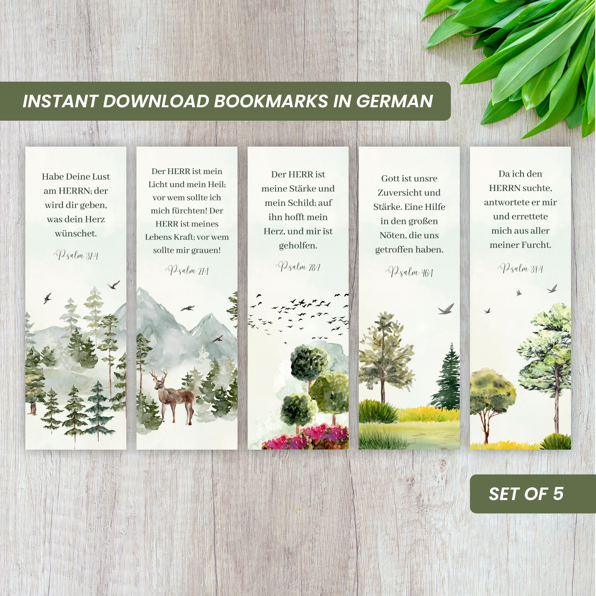 Bookmarks in German Cute Printable Bookmarks With Psalms Set of 5 ...
