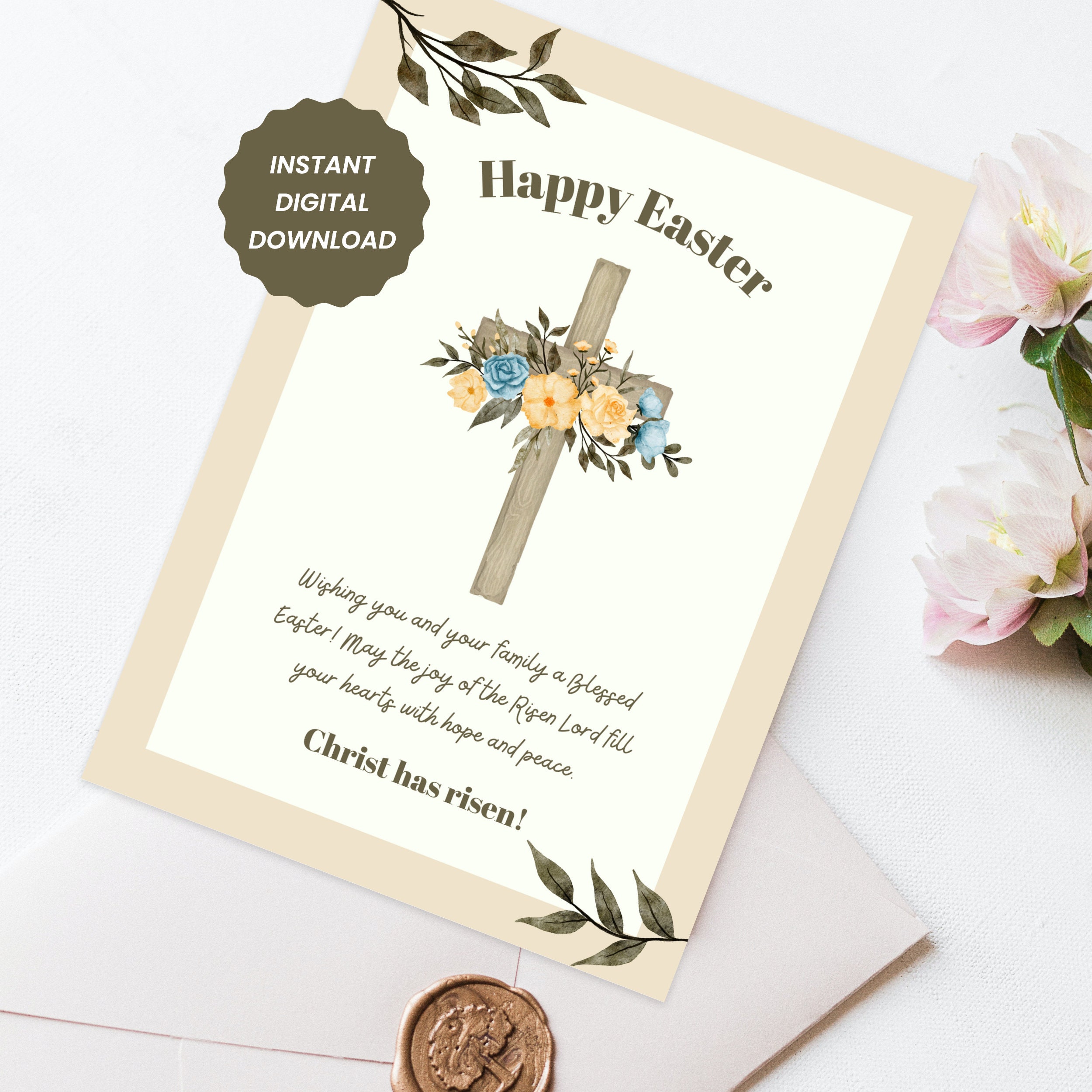 Christian Easter Card, Religious Easter Card, Bible Unique Easter Message, Floral Cross Easter ...