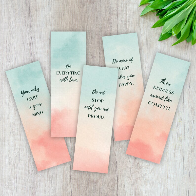 Inspirational Quote Bookmarks: Watercolor Design, Set of 10 (digital ...