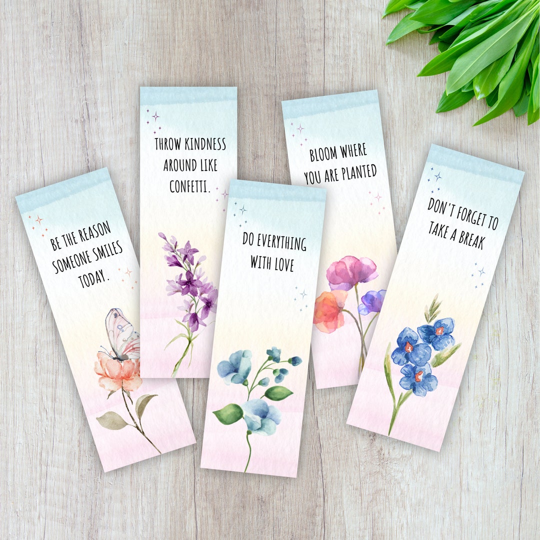 Watercolor Floral Bookmarks Set: Inspirational Quotes (digital Download ...
