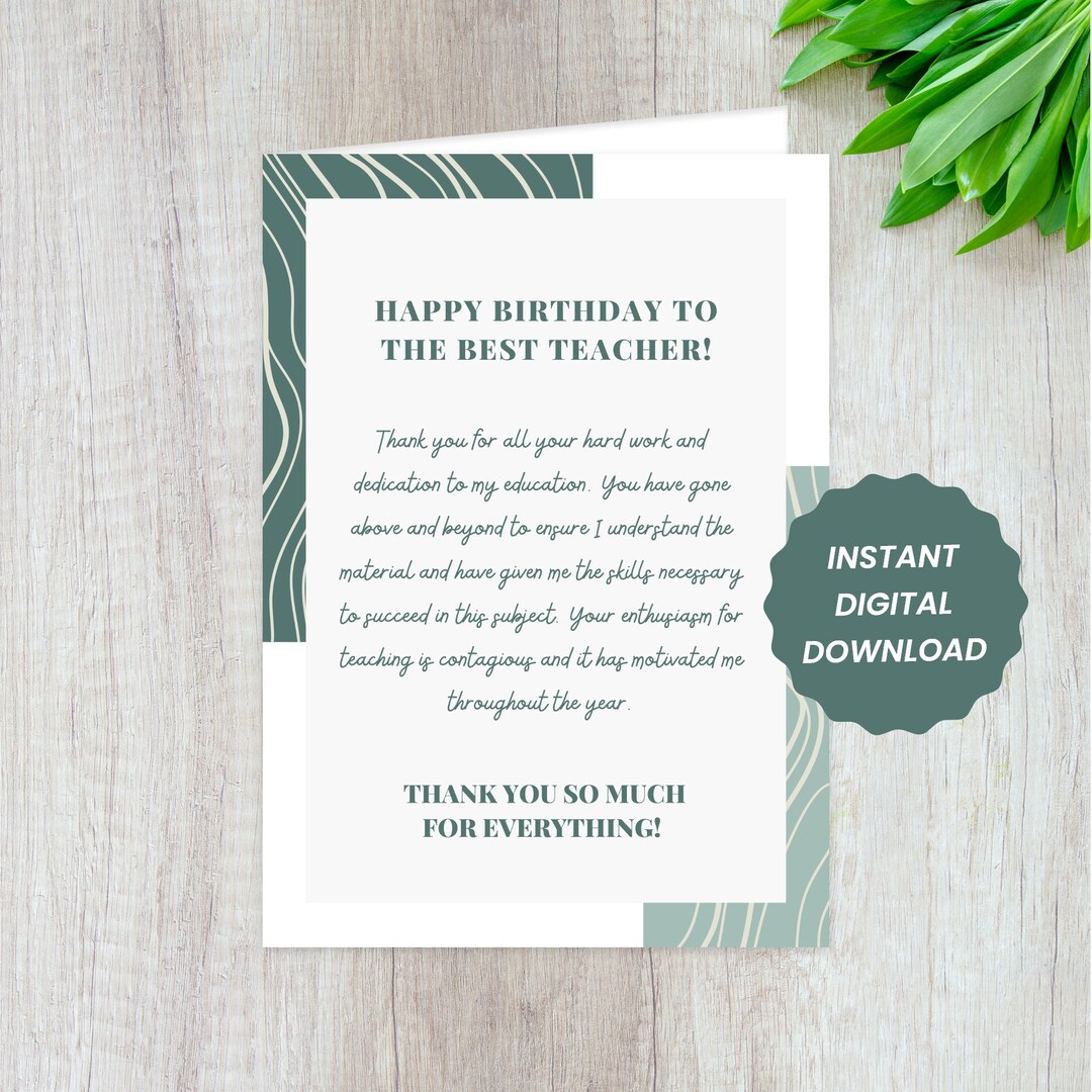 Birthday Card for Teacher Birthday Card for Best Teacher Gift for ...