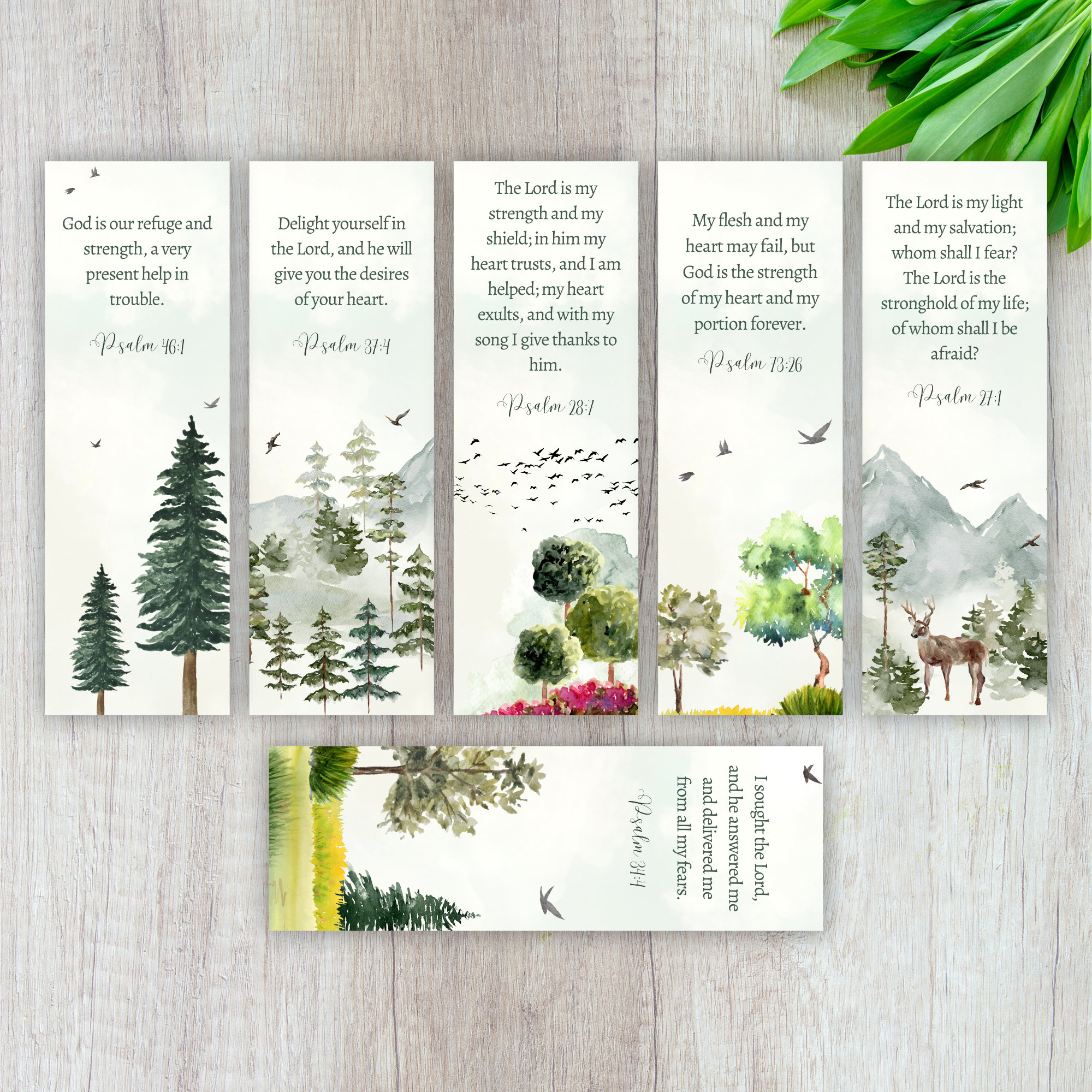 Bookmark Cute Printable Bookmarks With Psalms Bookmark Set of 6 Nature ...