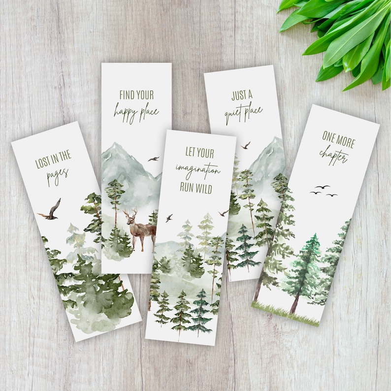 Printable Bookmarks Set of 5 Bookmark Watercolor Bookmark With Nice ...