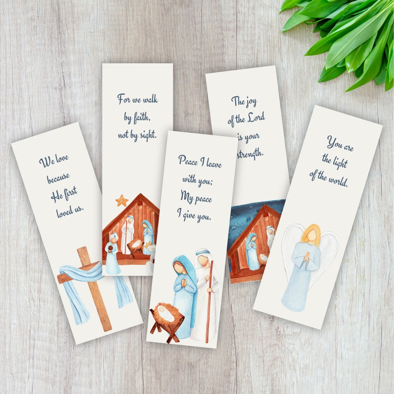 Christian Christmas Bookmarks With Bible Verses, Set of 5 (digital ...