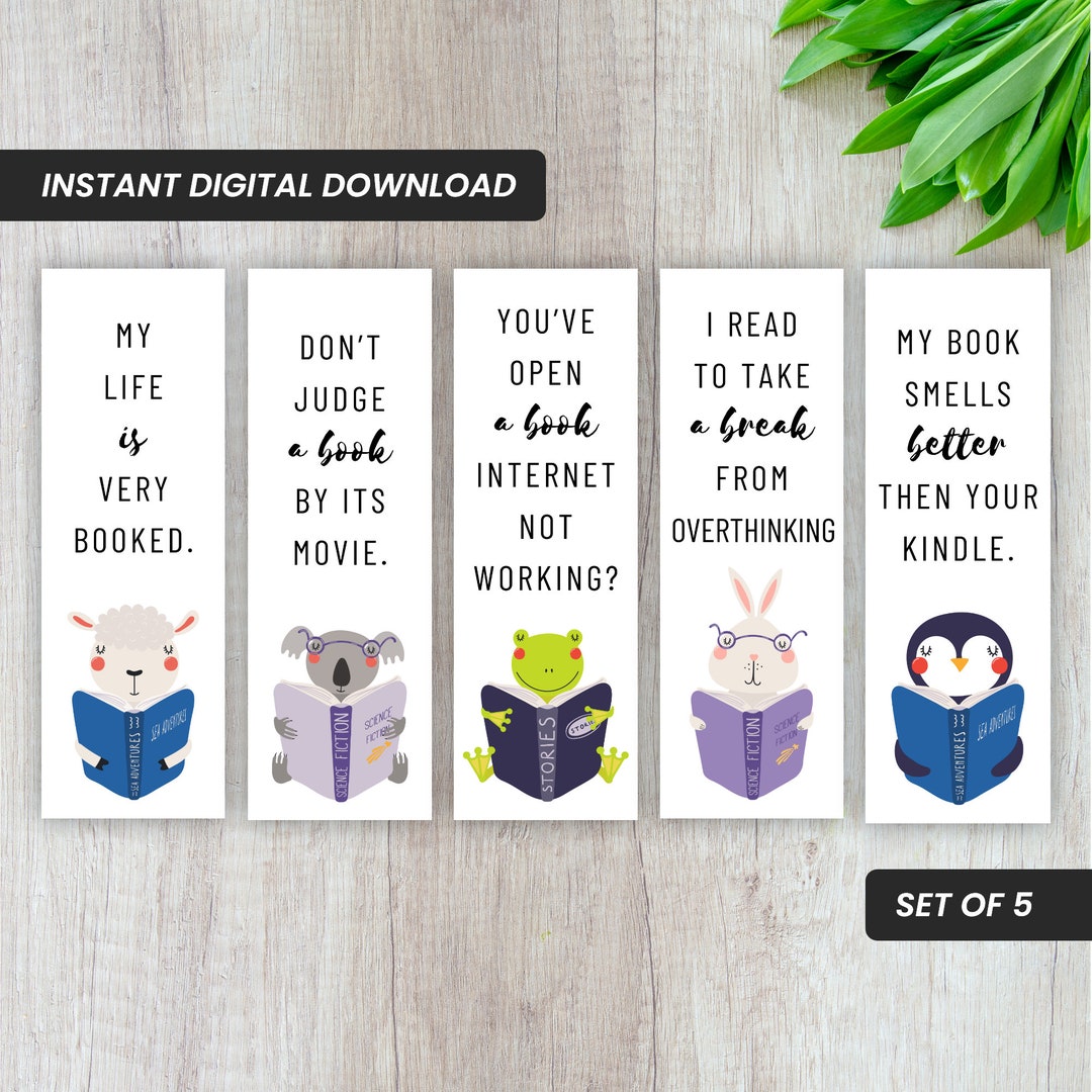 Funny Bookmarks Set of 5 Printable Bookmarks Instant Download Books ...