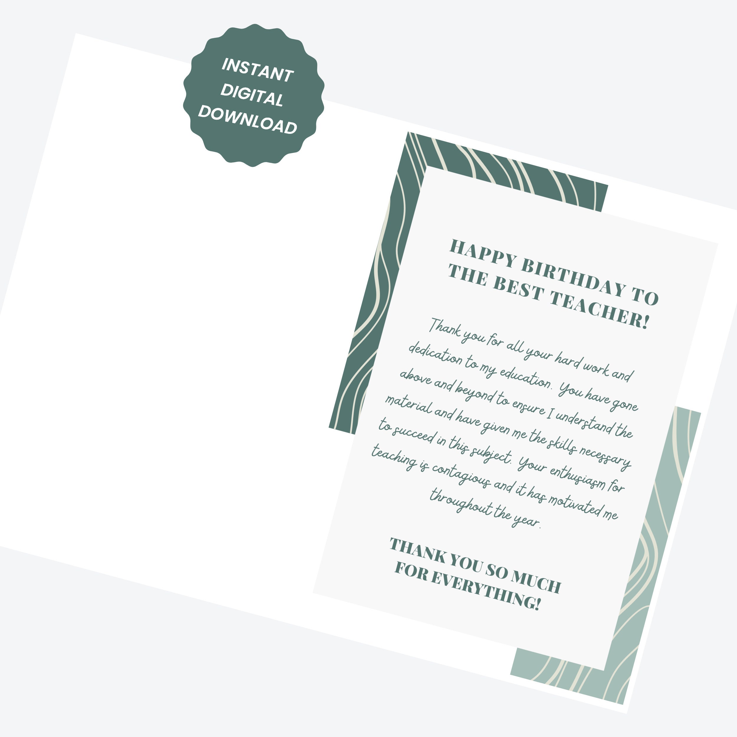Teacher Birthday Card: Appreciation Message Gift (digital Download) - Etsy
