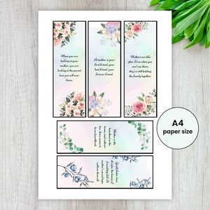 Mother's Day Bookmark, Printable Bookmarks Set of 5, Mother's Day Gift ...