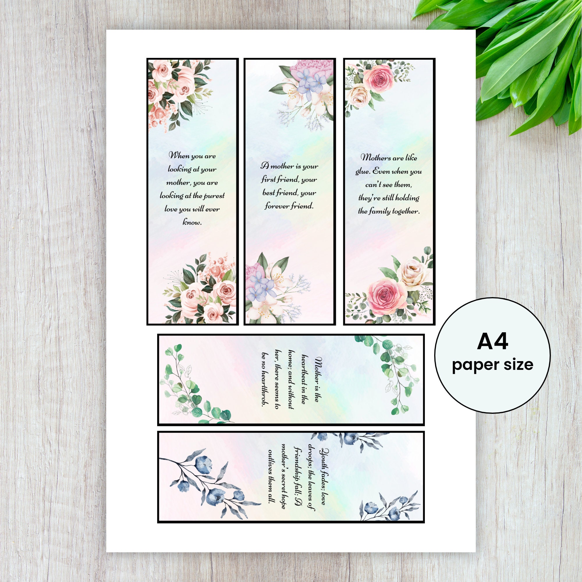 Mother's Day Bookmark, Printable Bookmarks Set of 5, Mother's Day Gift ...