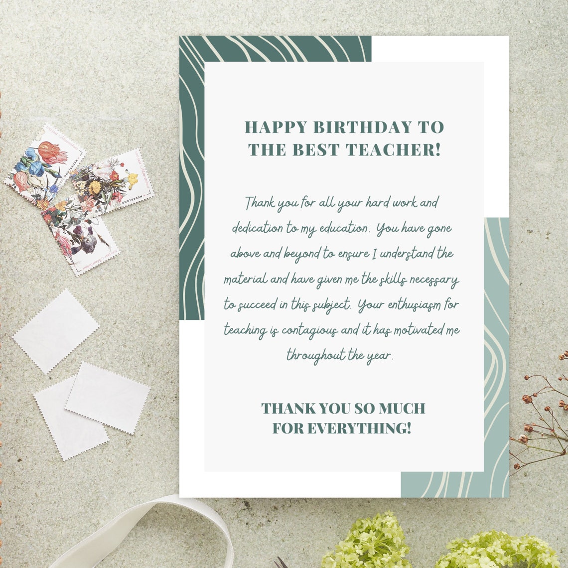 Teacher Birthday Card: Appreciation Message Gift (digital Download) - Etsy