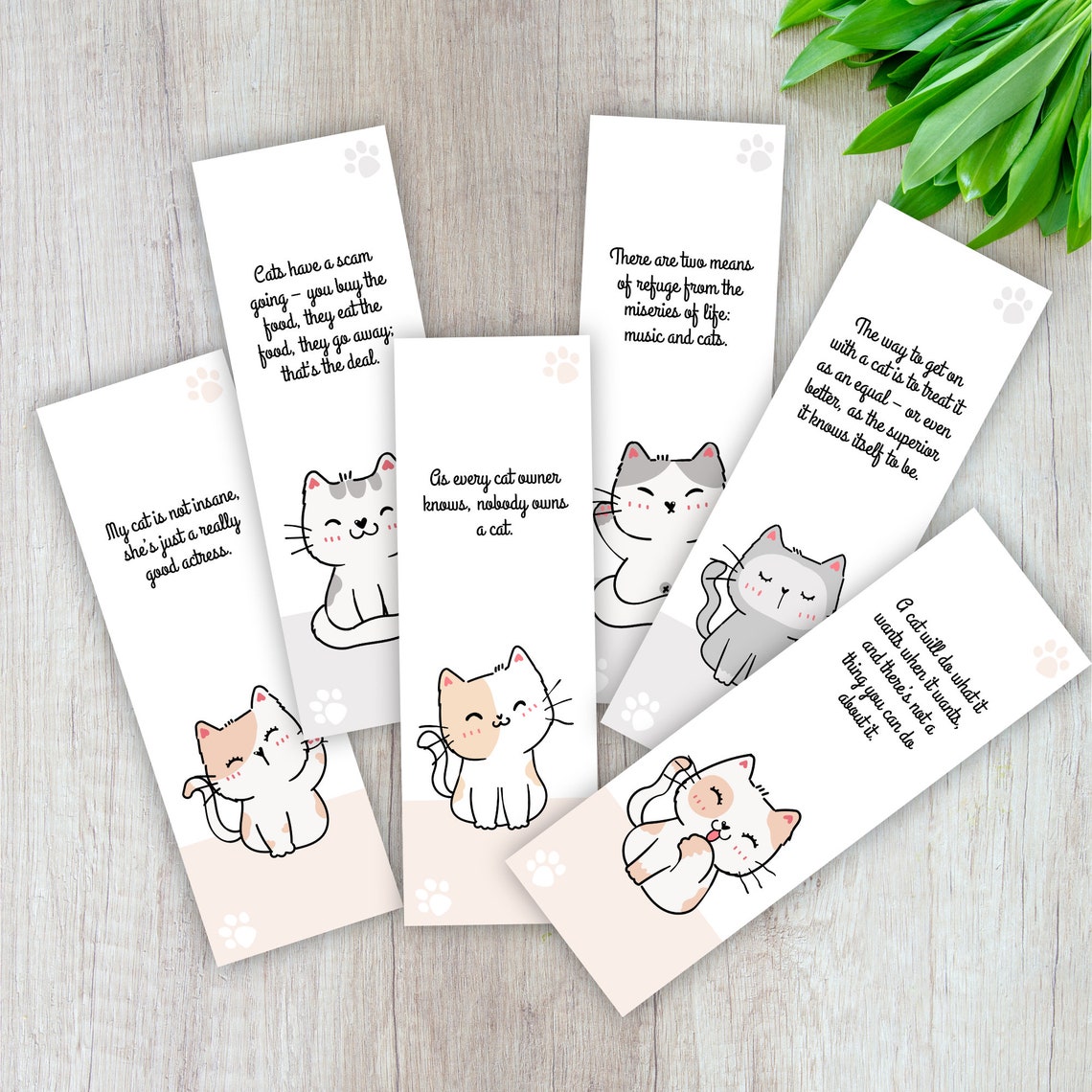 Bookmarks With Cats, Set of 6 Bookmarks With Cute Cats, Books and Cats ...