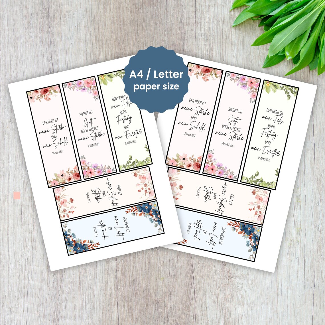 German Bible Verse Bookmark Set: Floral Christian Gift (digital ...
