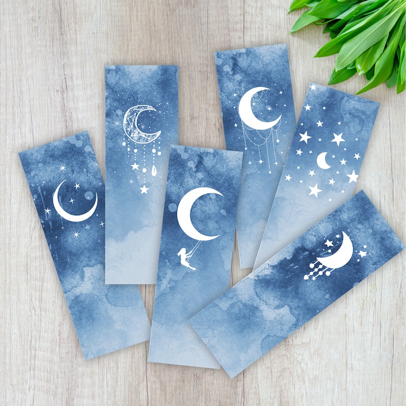 Celestial Bookmarks Set of 6 Moon Bookmarks Celestial Stationery Stars ...