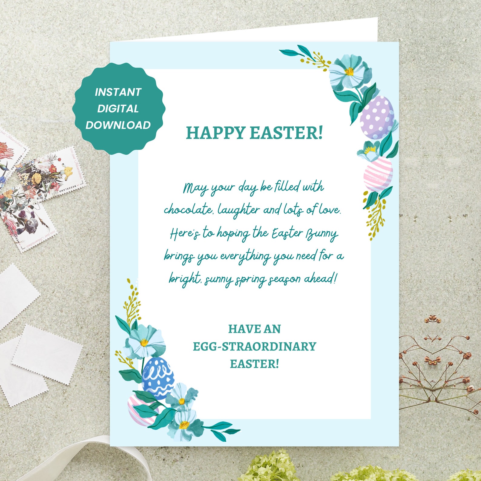 Easter Cards, Happy Easter Card, Easter Greeting Card, Floral Easter ...