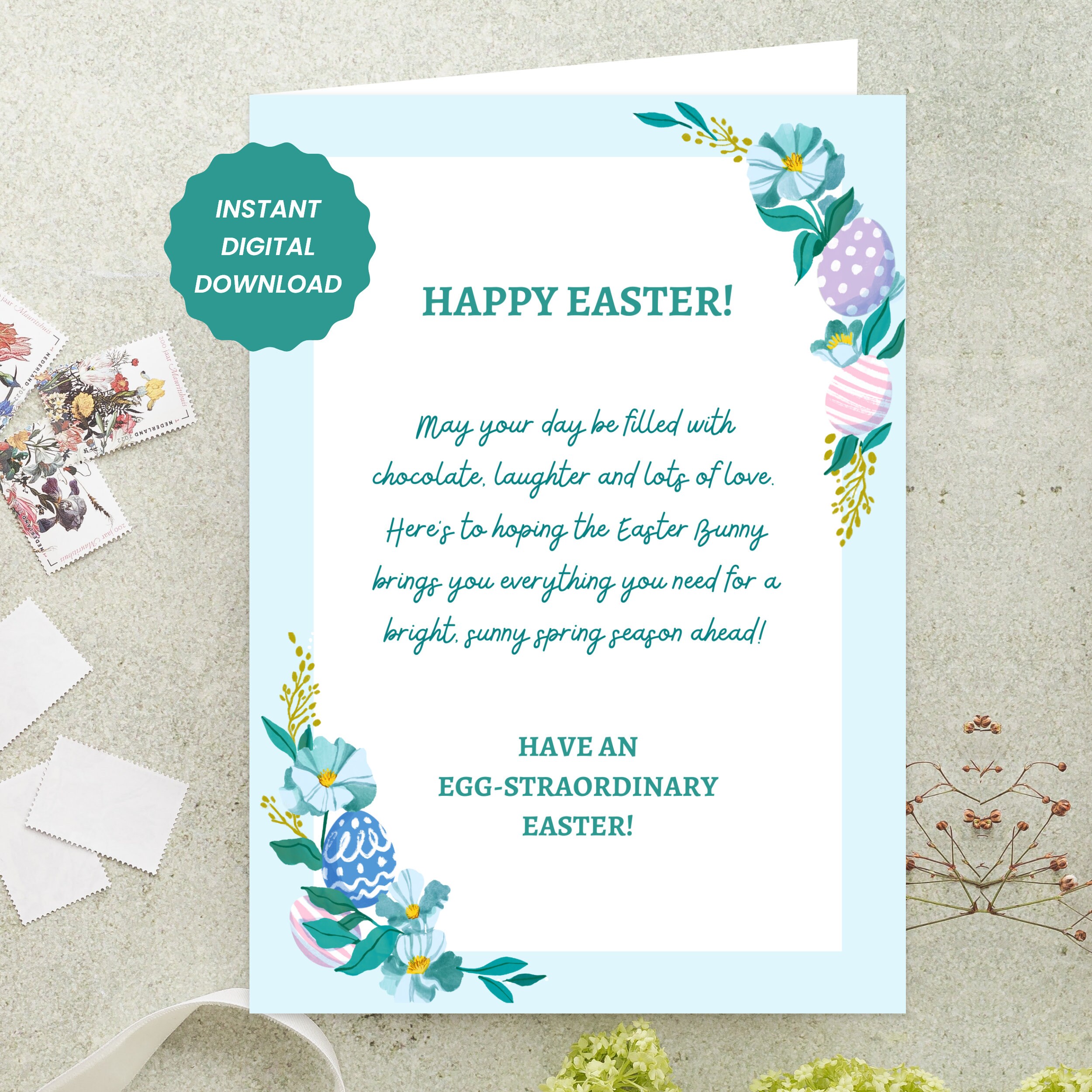 Easter Cards, Happy Easter Card, Easter Greeting Card, Floral Easter ...