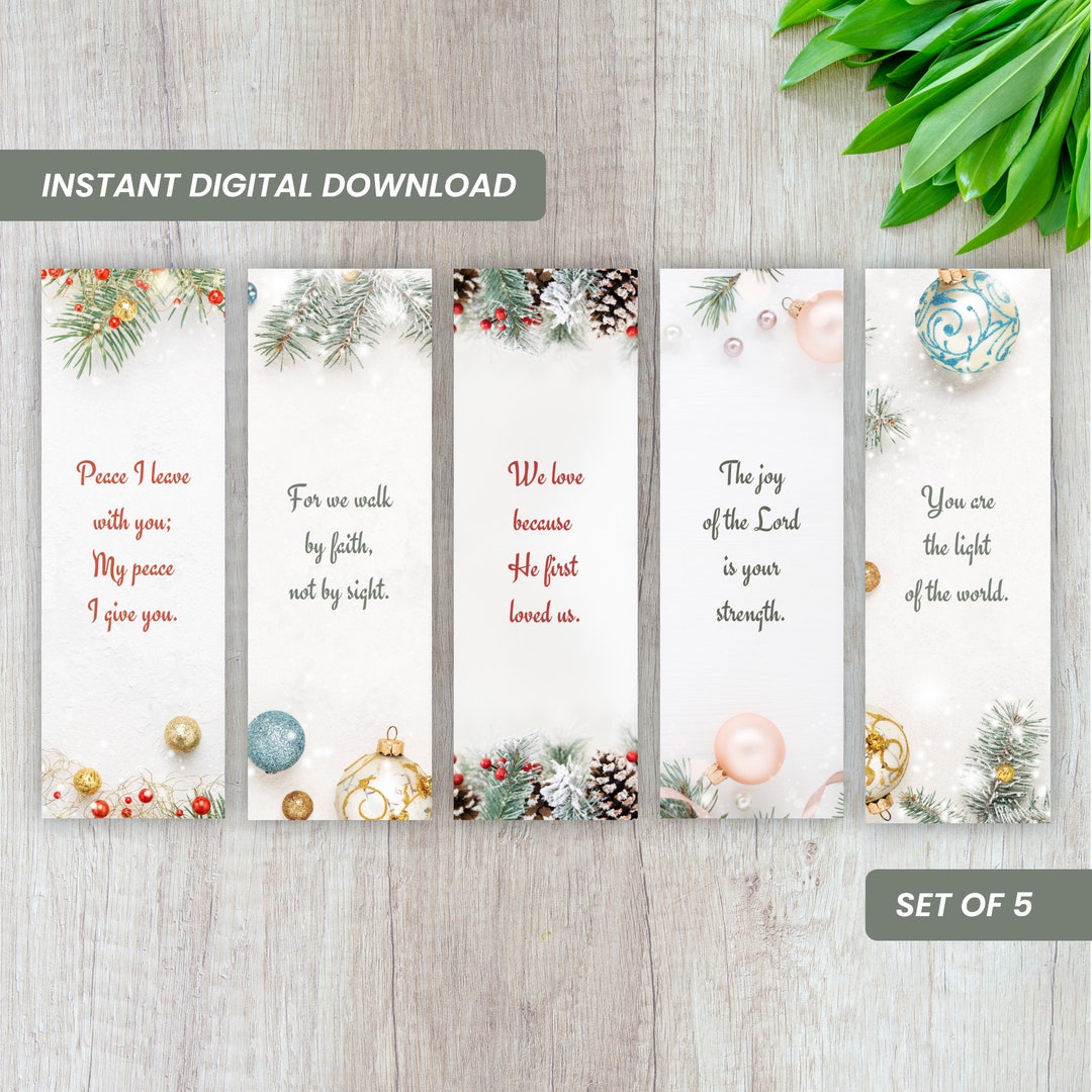 Christmas Bookmarks Cute Printable Bookmarks With Verses Bookmark Set ...