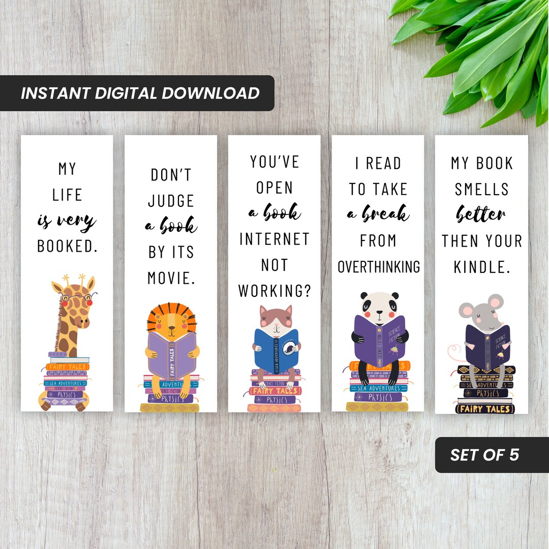 Funny Bookmarks Set of 5 Printable Bookmarks Instant Download Books ...