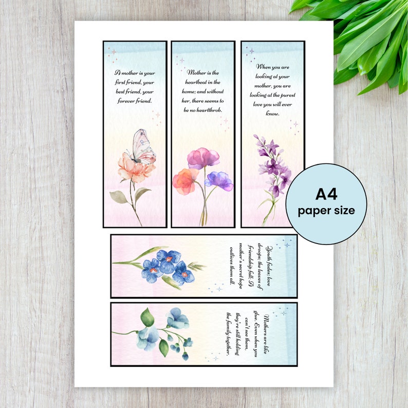 Bookmarks for Mom, Printable Bookmarks, Floral Bookmarks, Bookmarks Set ...