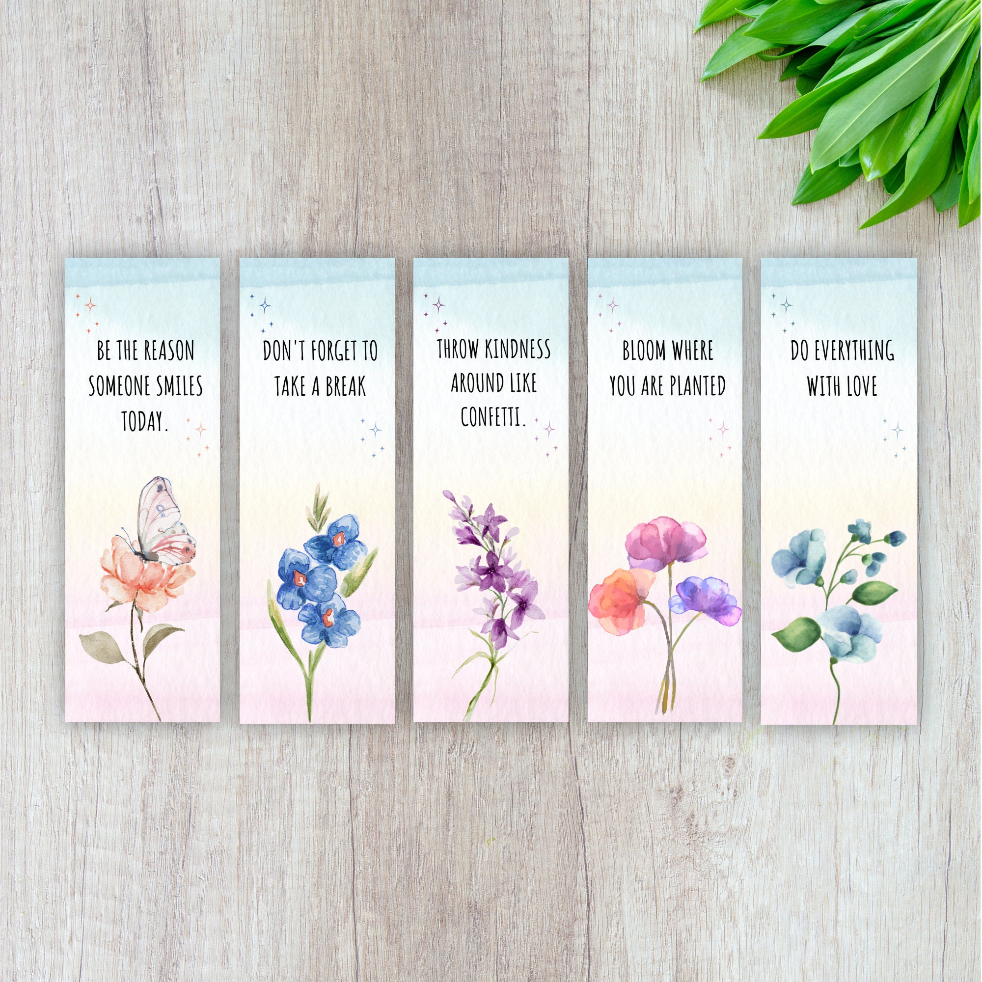 Printable Bookmarks Set of 5 Watercolor Floral Bookmark Instant ...