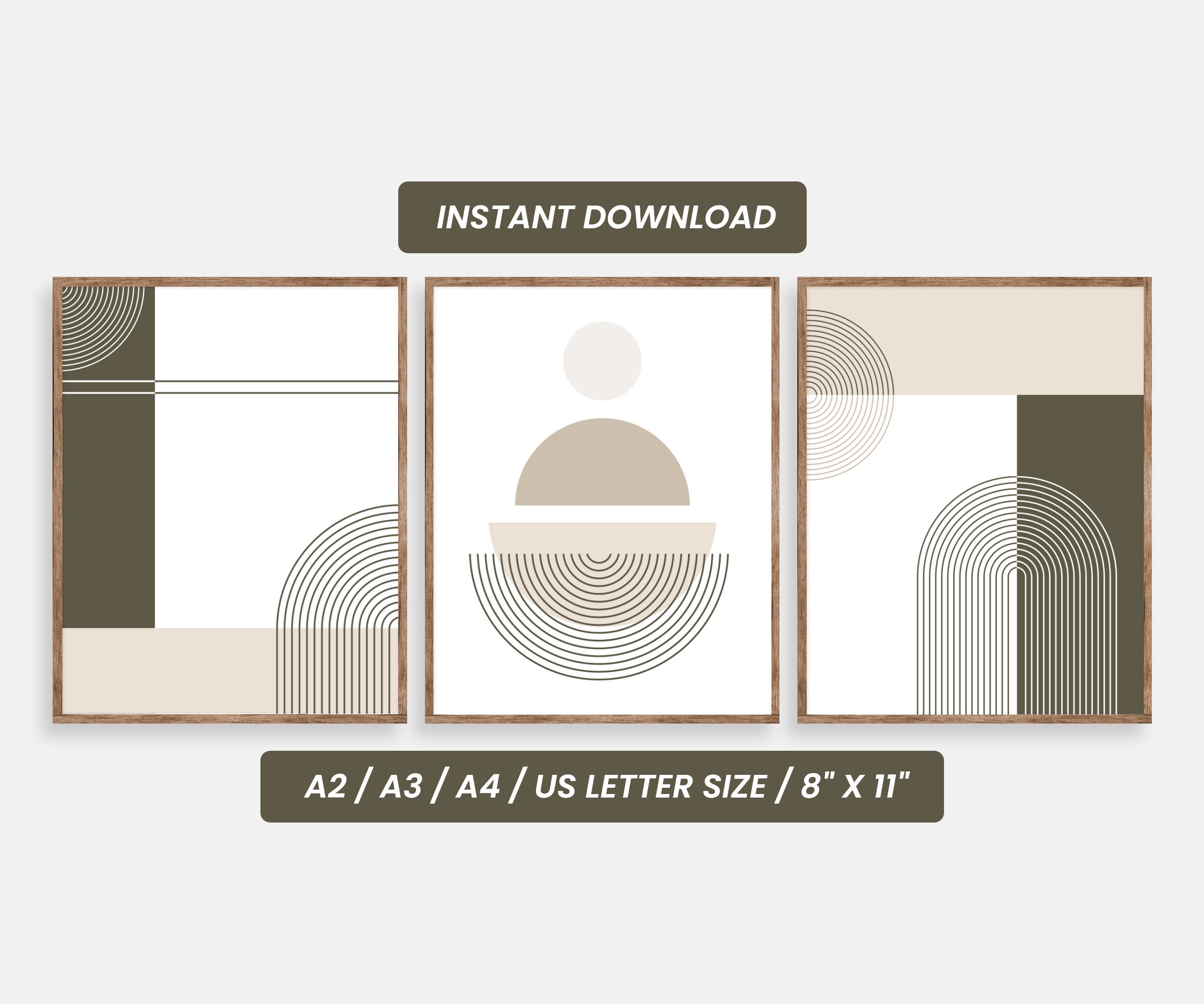 Mid-century Modern Boho Art Prints Set of 3: Neutral Wall Decor ...