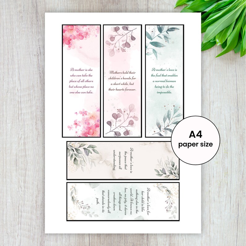 Mother's Day Bookmark, Printable Bookmarks Set of 6, Mother's Day Gift ...