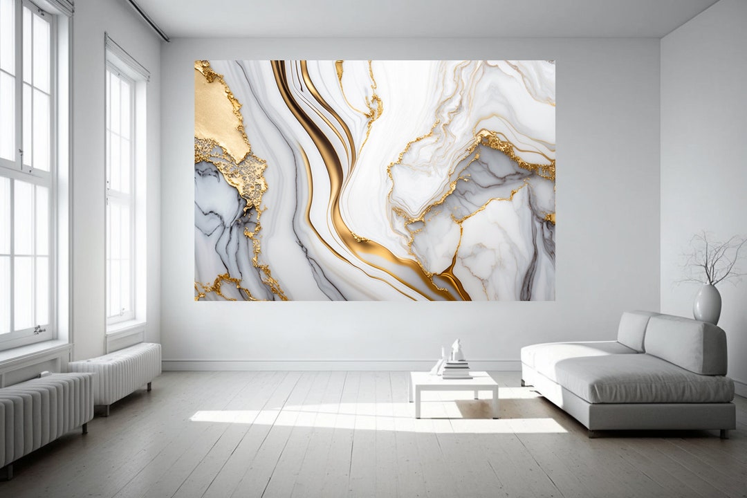 Wall Art Gold Marble Picture, Marble in Gold and White Canvas ...
