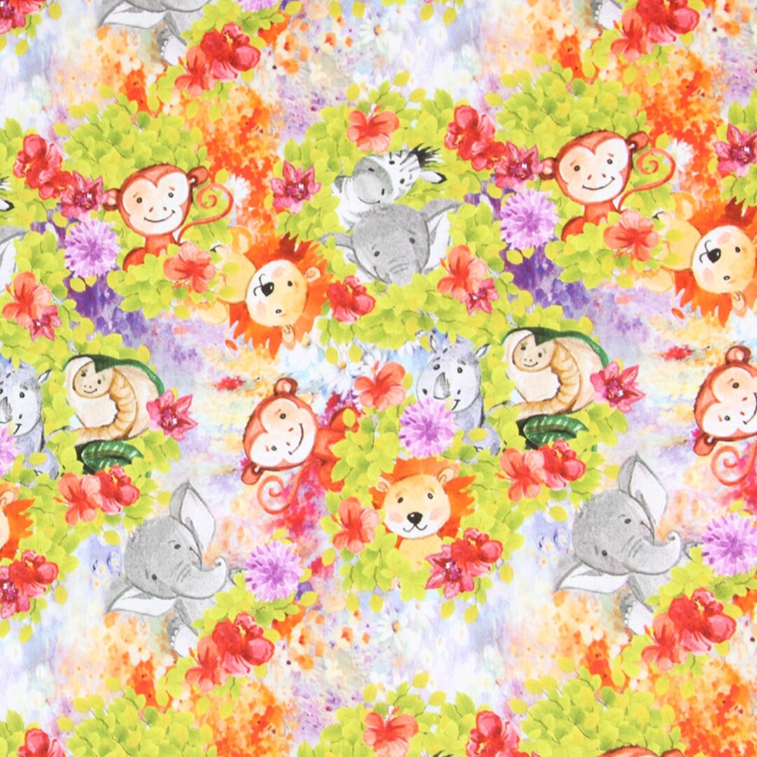 Cute Forest Animal Fabric Cartoon Fabric Cotton Fabric by the Half Yard ...