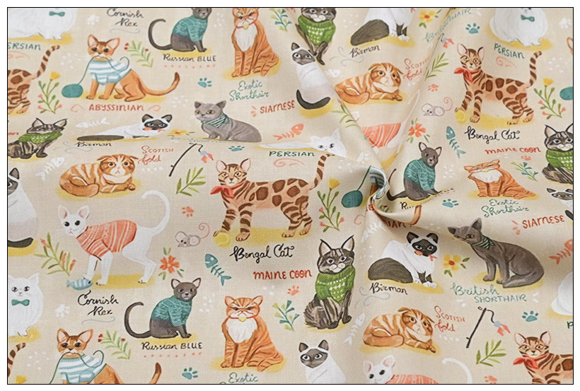 Cats Fabric Kitties Fabric Cat Lover Fabric Cartoon Fabric Cotton ...