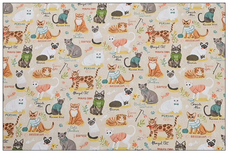 Cats Fabric Kitties Fabric Cat Lover Fabric Cartoon Fabric Cotton ...