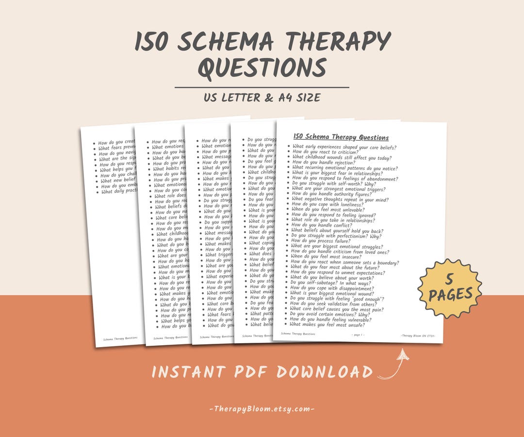 150 Schema Therapy Questions: Core Beliefs, Negative Patterns (PDF) - Etsy
