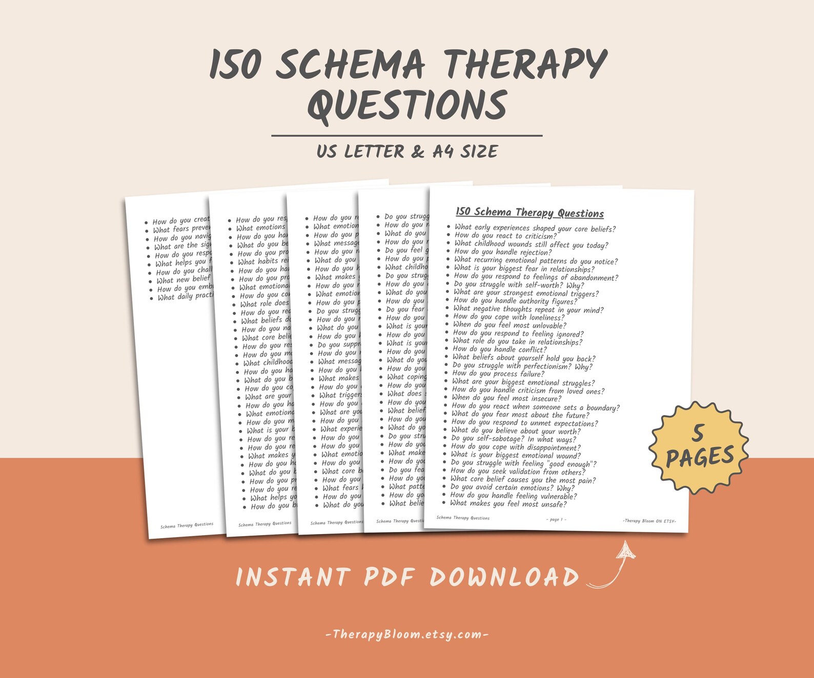 150 Schema Therapy Questions: Core Beliefs, Negative Patterns (PDF) - Etsy
