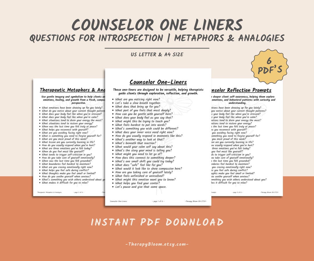 Therapy Questions Cheat Sheets | Counselor One Liners & Reflection ...