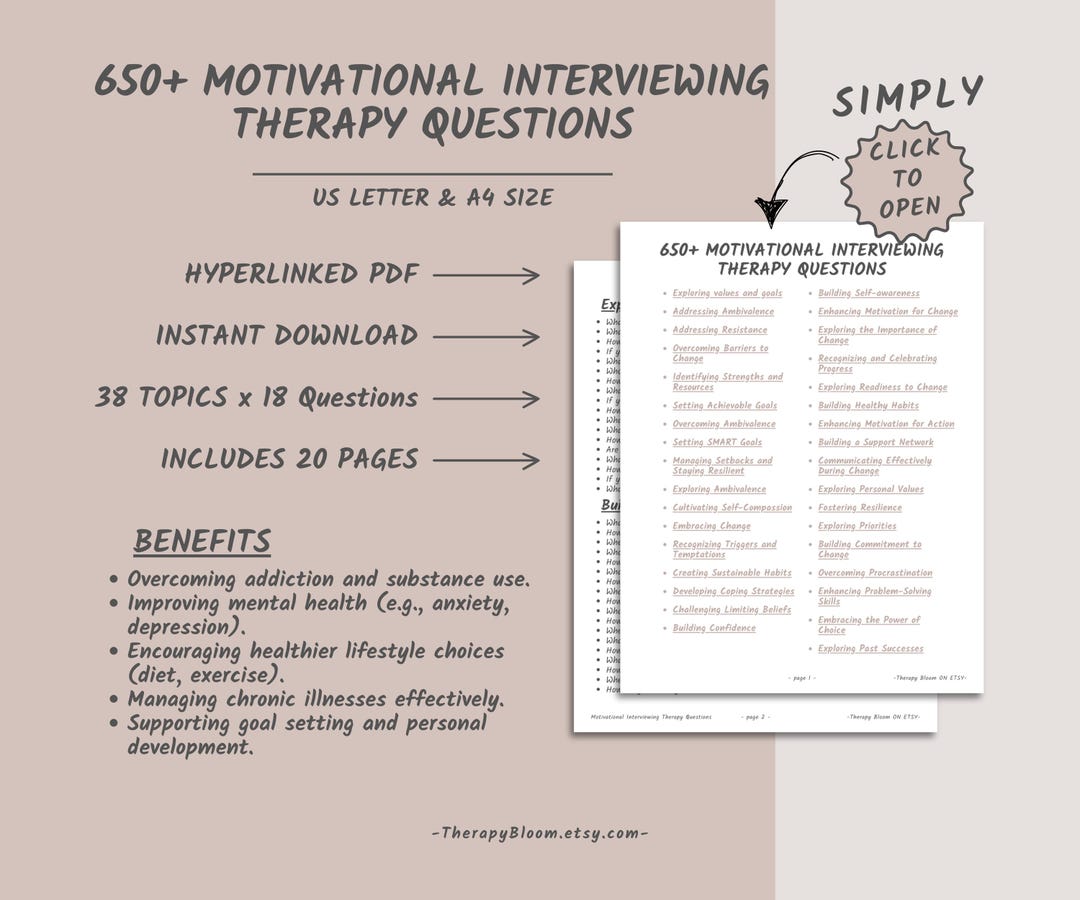 Motivational Interviewing Questions: Therapy Cheat Sheet (PDF) - Etsy