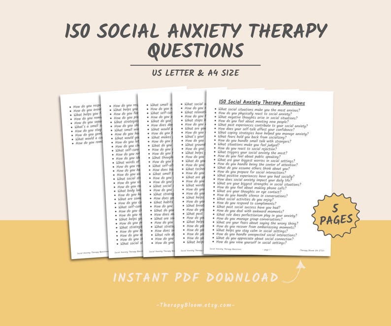 Social Anxiety Therapy Questions: Self-reflection Tool (printable PDF ...