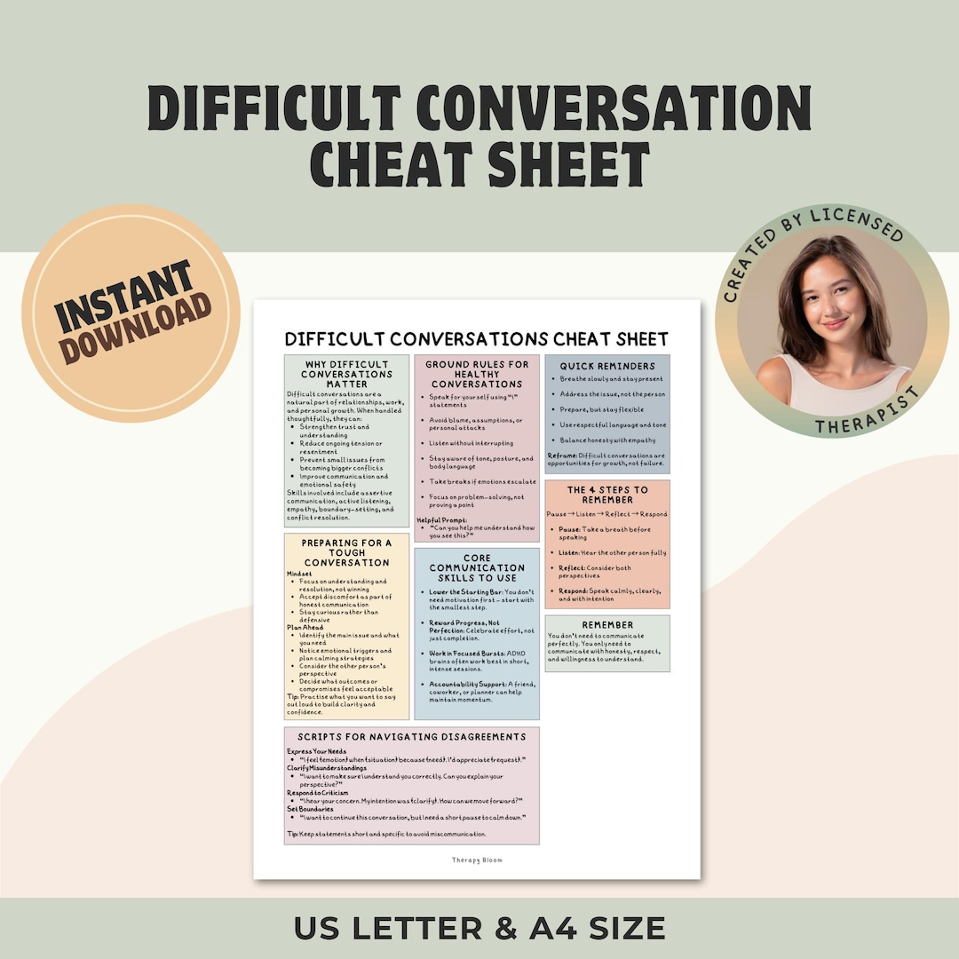 Difficult Conversation Cheat Sheet | Communication Skills, Conflict ...