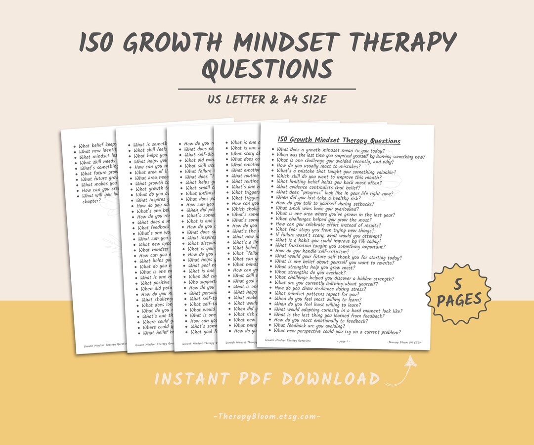 150 Growth Mindset Therapy Questions, Personal Growth, Personal ...