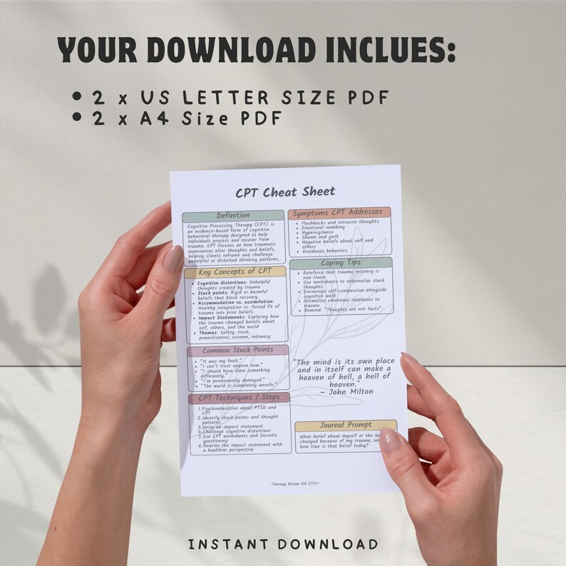 CPT Cheat Sheet, Trauma Therapy, Coping Skills (printable PDF) - Etsy