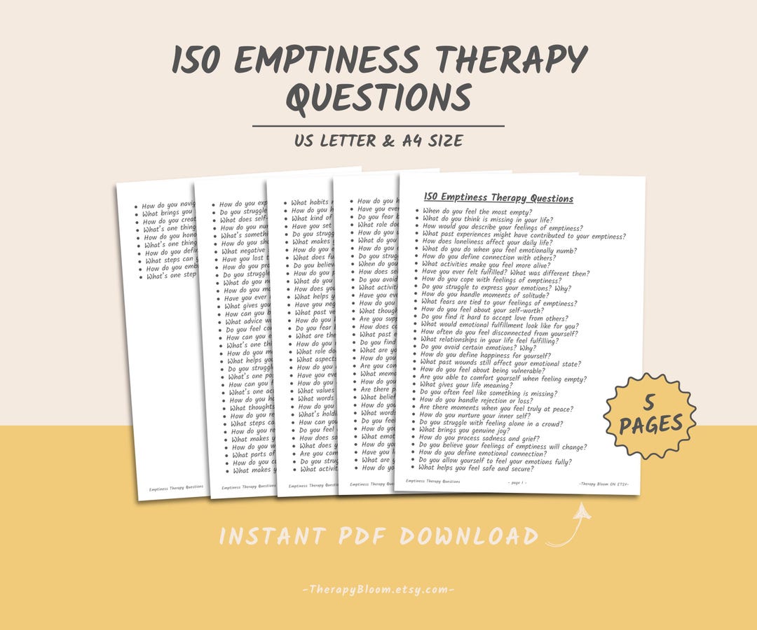 Emptiness Therapy Questions: Self-reflection Journal Prompts (PDF) - Etsy
