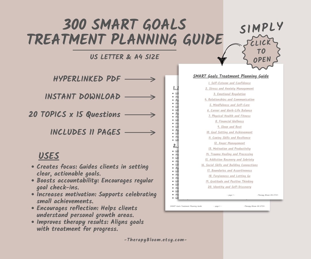 SMART Goals Treatment Planning Guide, Therapy Interventions Therapy ...