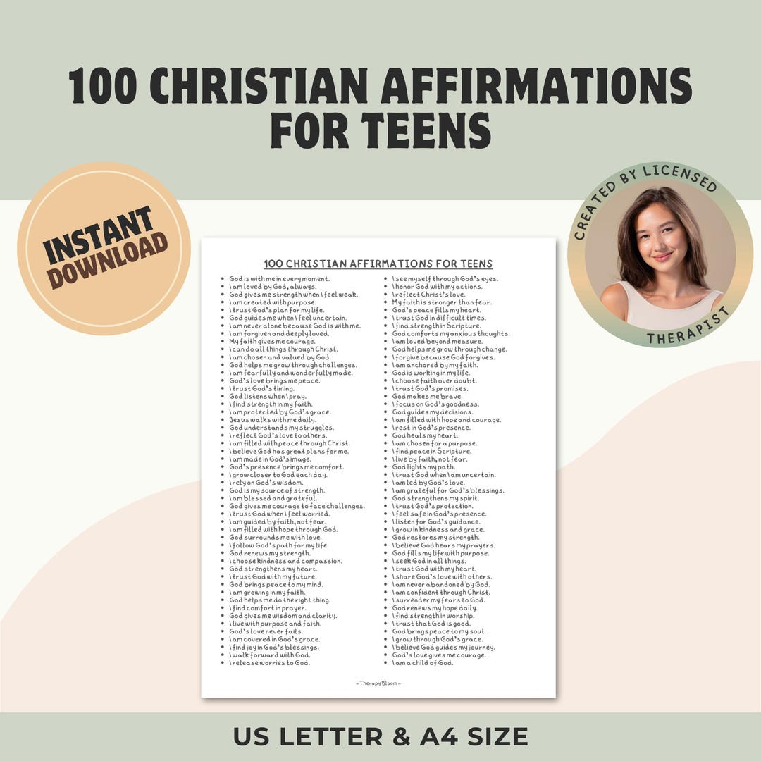 100 Christian Affirmations for Teens | Faith-based Printable | Bible ...
