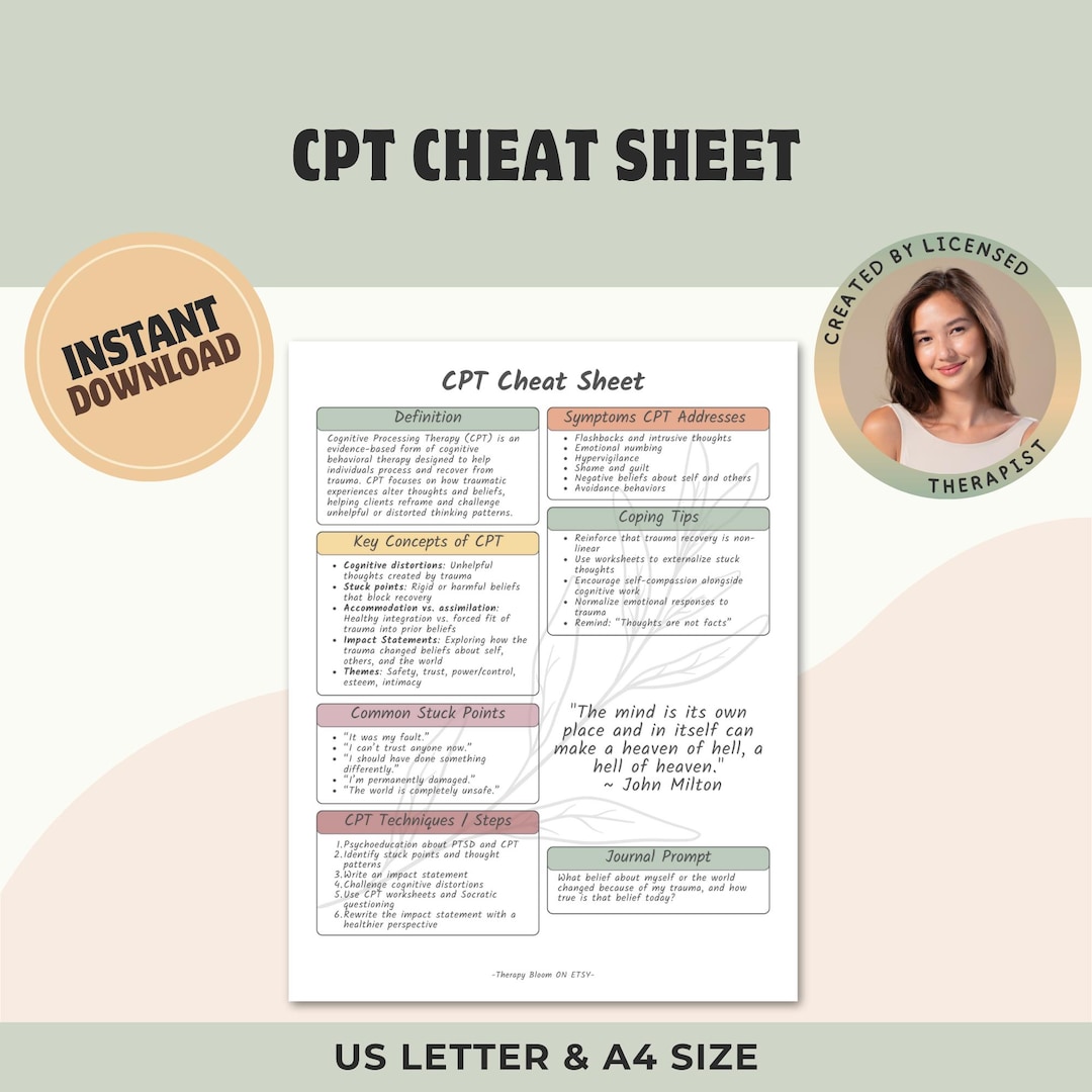 CPT Cheat Sheet, Trauma Therapy, Coping Skills (printable PDF) - Etsy