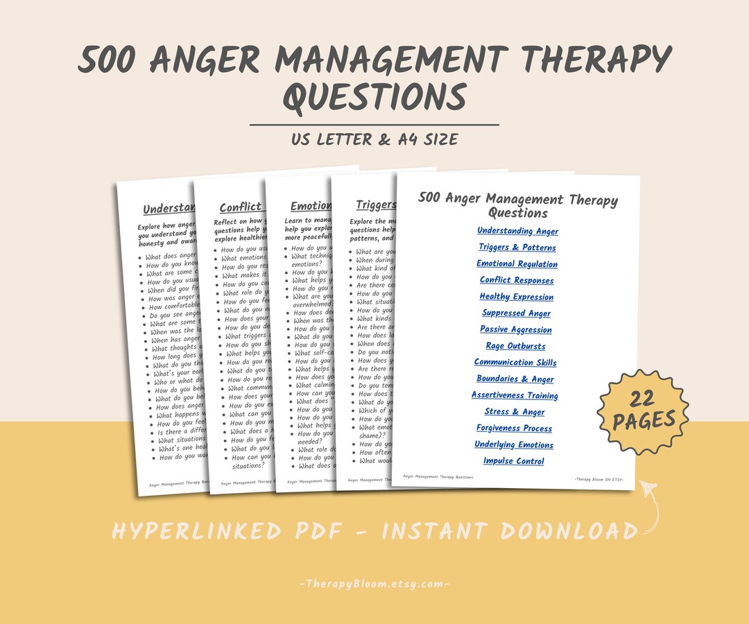 500 Anger Management Therapy Questions, Mental Health Journal, Coping ...