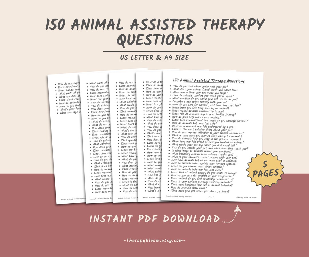 150 Animal Assisted Therapy Questions: Counseling Prompts (printable ...