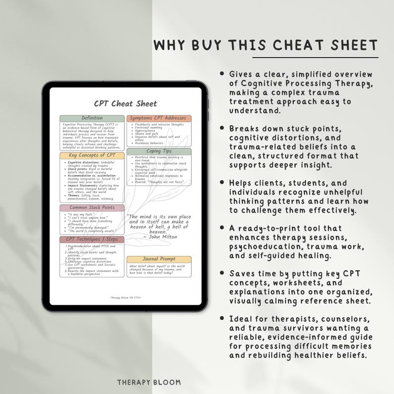CPT Cheat Sheet, Trauma Therapy, Coping Skills (printable PDF) - Etsy
