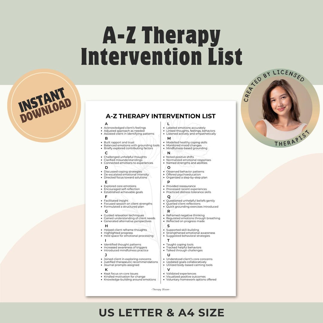 Therapy Intervention A-Z List, Clinical Reference (printable PDF) - Etsy