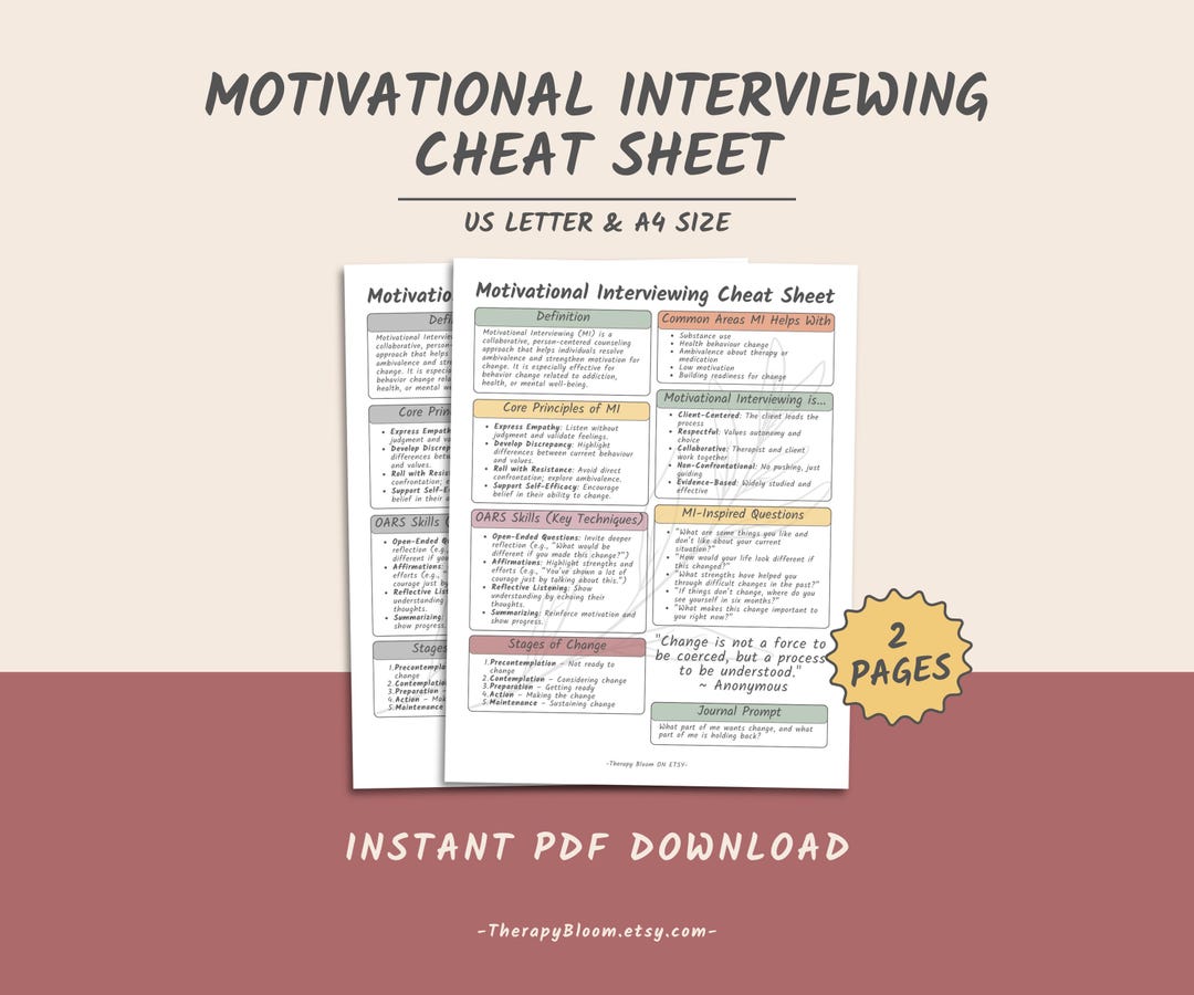 Motivational Interviewing Cheat Sheet, Motivational Interviewing ...